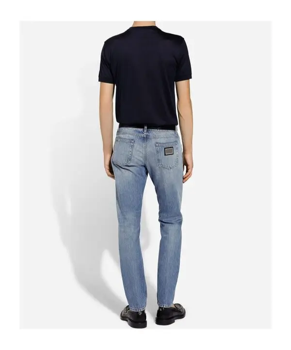 Dolce & Gabbana Logo Plaque Straight Leg Jeans - Gray