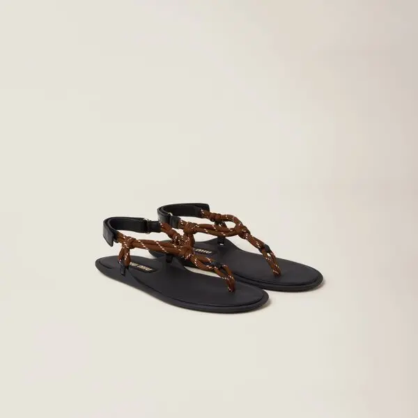 Miu Miu Cord Strap Flat Sandals - Tabacco