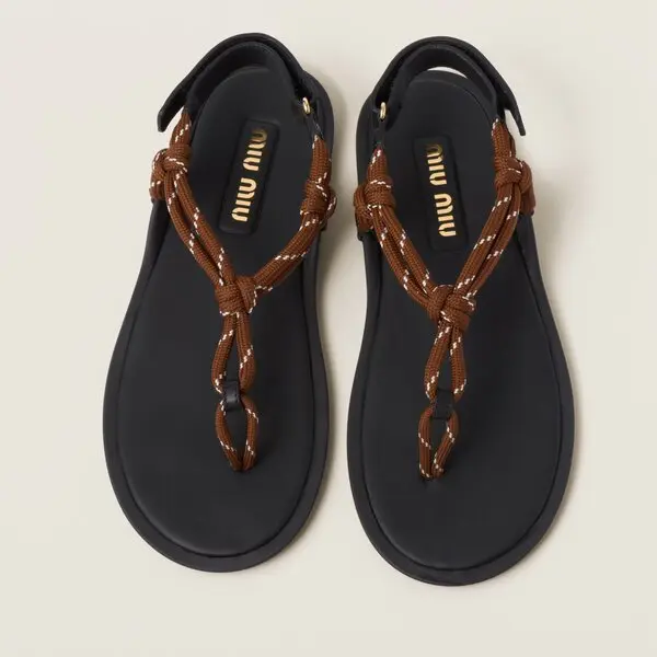 Miu Miu Cord Strap Flat Sandals - Tabacco