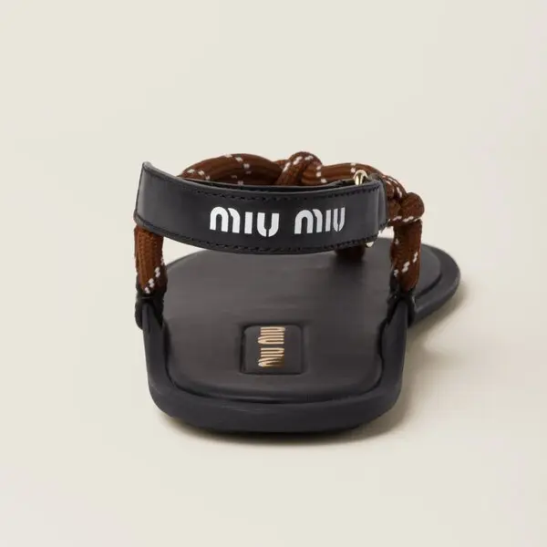 Miu Miu Cord Strap Flat Sandals - Tabacco
