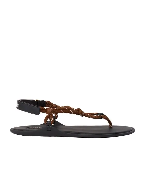 Miu Miu Cord Strap Flat Sandals - Tobacco Color