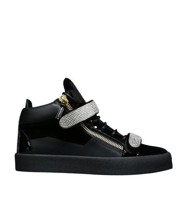 GIUSEPPE ZANOTTI High-top Sneakers With Diamond Embellished Velcro - Black