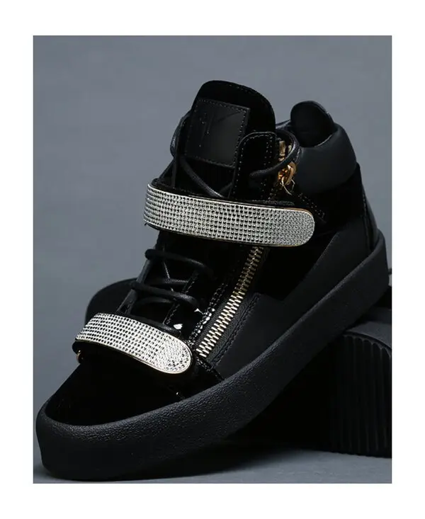 GIUSEPPE ZANOTTI High-top Sneakers With Diamond Embellished Velcro - Black