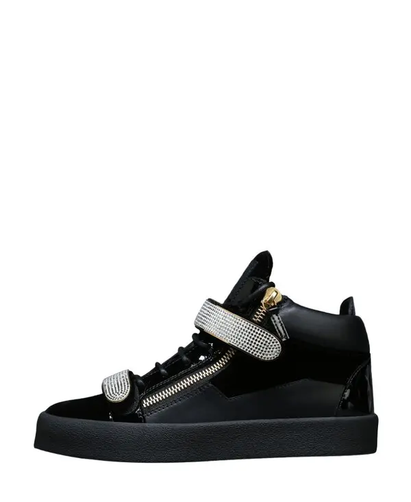 GIUSEPPE ZANOTTI High-top Sneakers With Diamond Embellished Velcro - Black