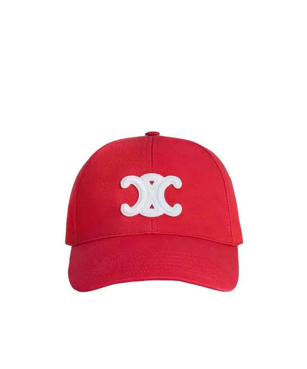 Celine Triomphe Baseball Cap In Cotton Gabardine - Bright Red