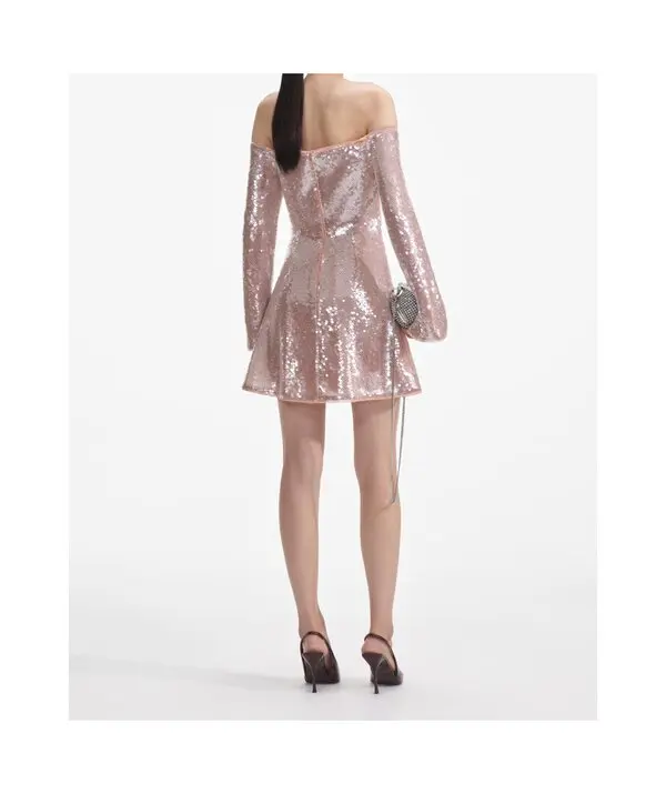 SELF-PORTRAIT Sequin Off-shoulder Mini Dress - Nude