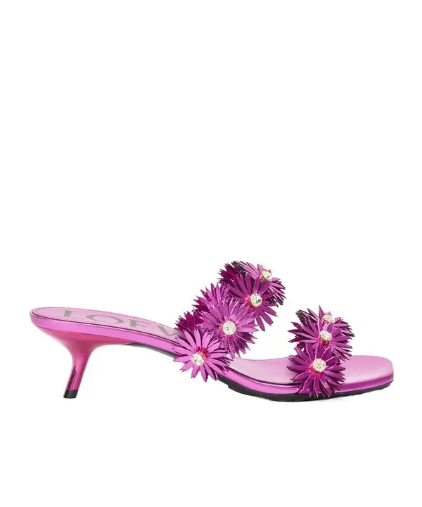 Loewe Petal Flower Sandal In Calfskin And Crystals