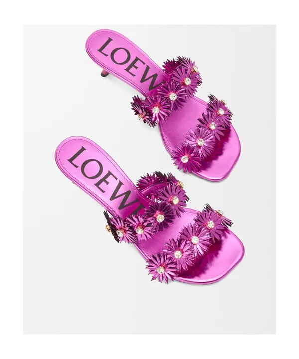 Loewe Petal Flower Sandal In Calfskin And Crystals