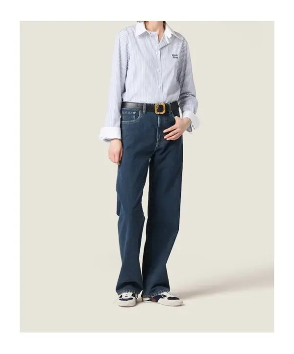 Miu Miu Flocked Denim Jeans - Blue