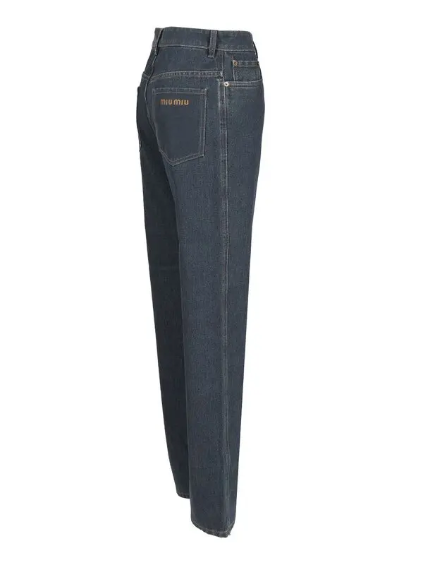 Miu Miu Flocked Denim Jeans - Blue
