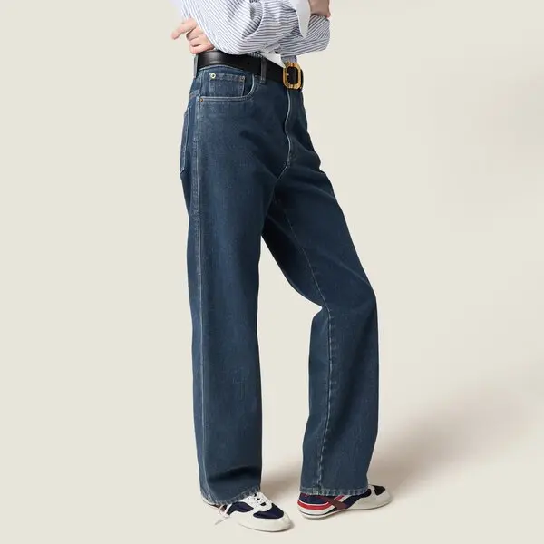 Miu Miu Flocked Denim Jeans - Blue