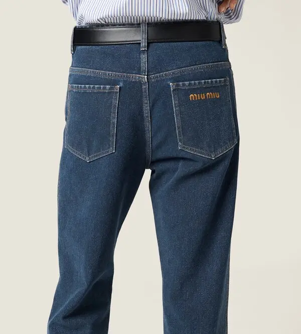 Miu Miu Flocked Denim Jeans - Blue