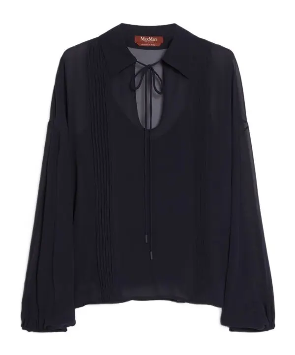 Max Mara Long-sleeve Tie Neck Top - Midnight Blue
