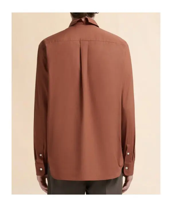 Marni Brown Cotton Poplin Shirt With Mending Logo - Maroon