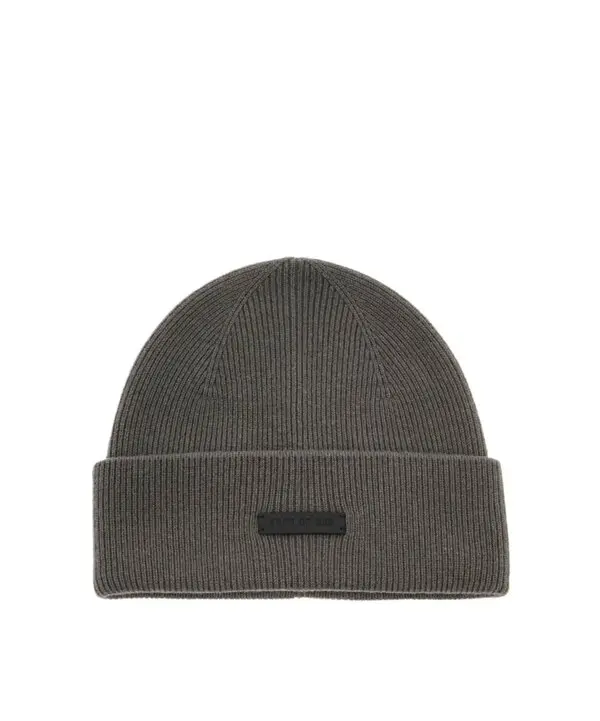 Fear Of God Logo Patch Ribbed Knit Beanie - Black