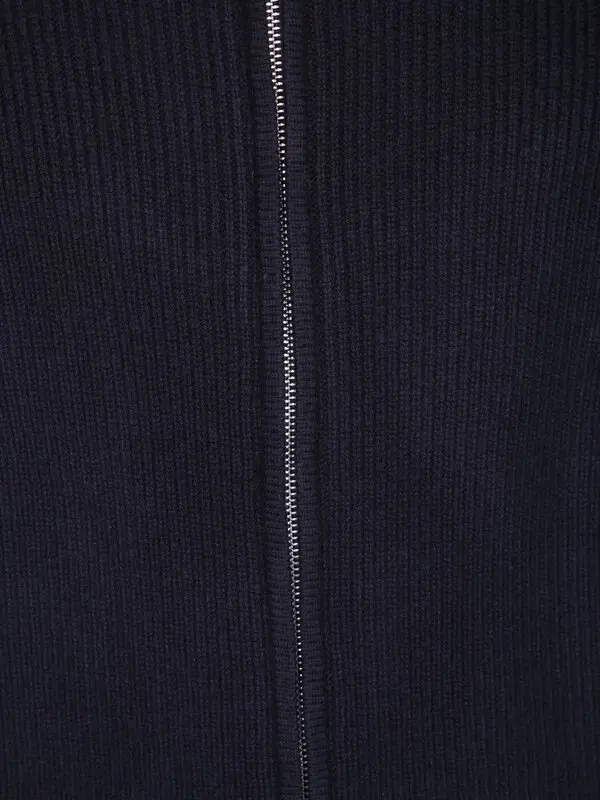 Soft Goat Zip-up High Collar Cardigan - Blue