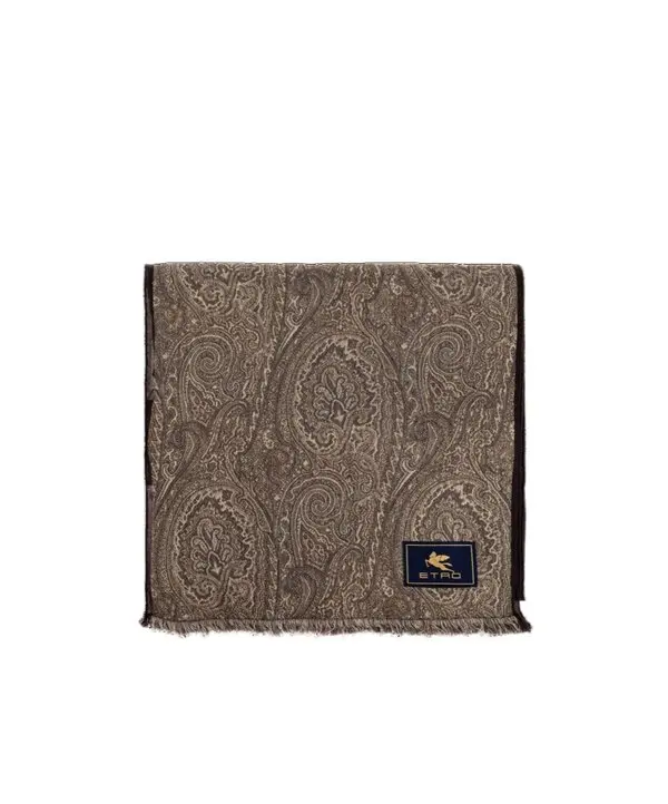Etro Logo Patch Frayed Edge Scarf - Brown