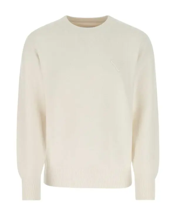 Prada Cashmere Crew Neck Sweater With Triangle Logo - White