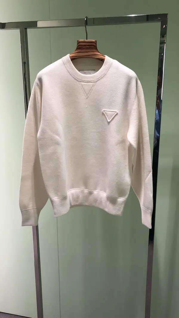 Prada Cashmere Crew Neck Sweater With Triangle Logo - White