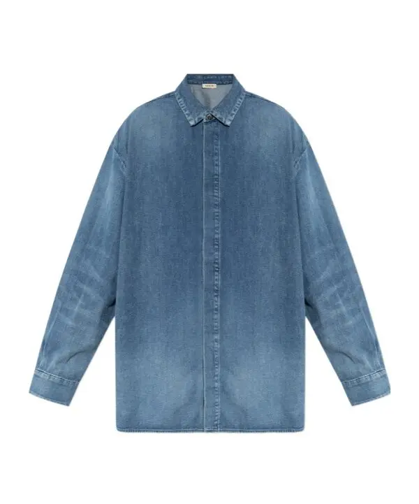 Fear Of God Logo Patch Long Sleeved Denim Shirt