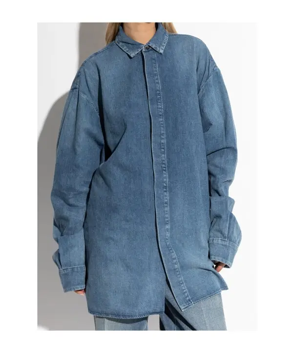 Fear Of God Logo Patch Long Sleeved Denim Shirt