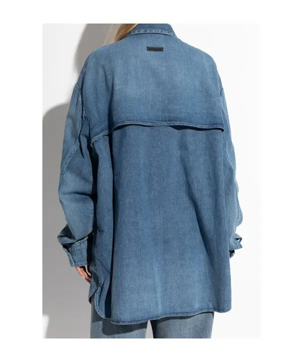 Fear Of God Logo Patch Long Sleeved Denim Shirt