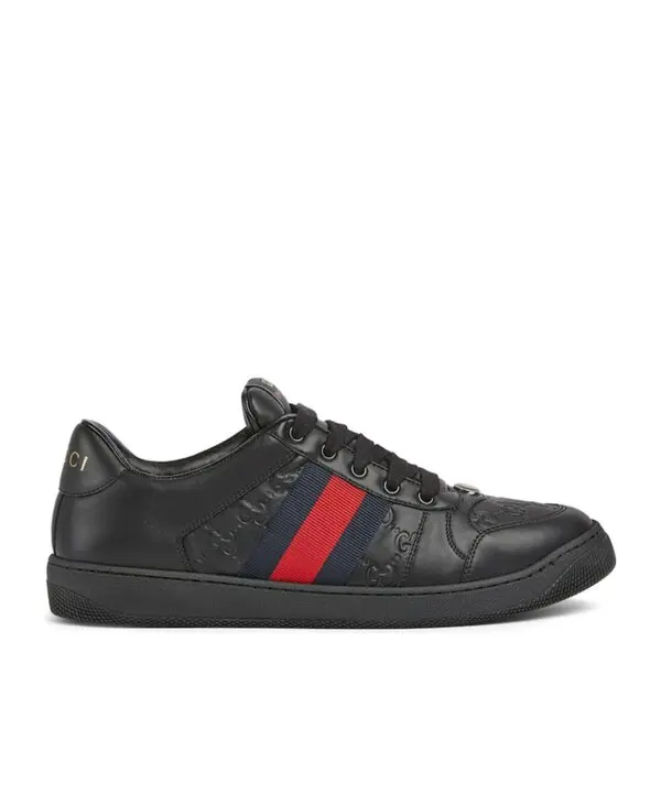 Gucci Embossed Gg Leather Low-top Sneakers - Black