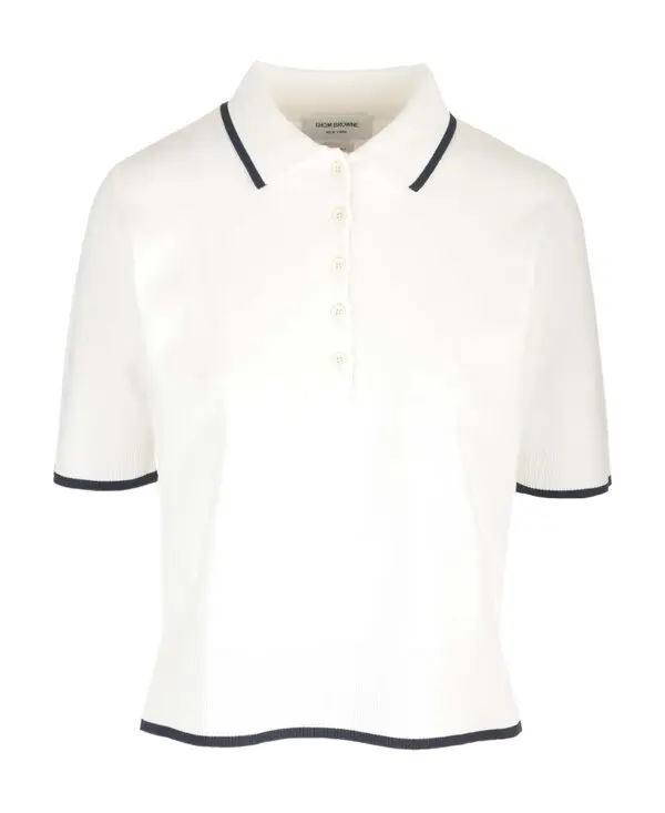 Thom Browne Rib-stitch Short-sleeved Polo Shirt - White