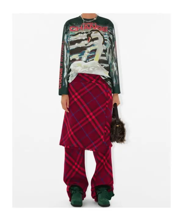 Burberry Checked Pleated Wool Trousers