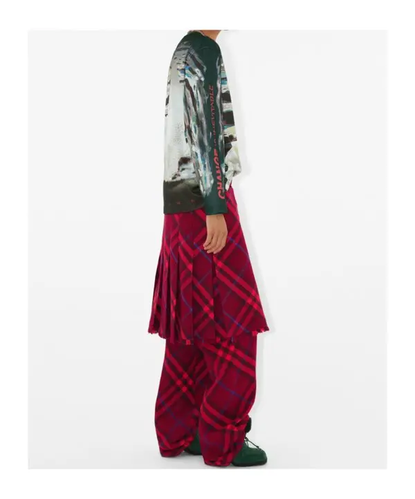 Burberry Checked Pleated Wool Trousers