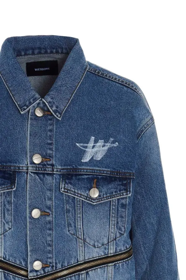 We11Done Logo-embellished Zip-detail Denim Jacket