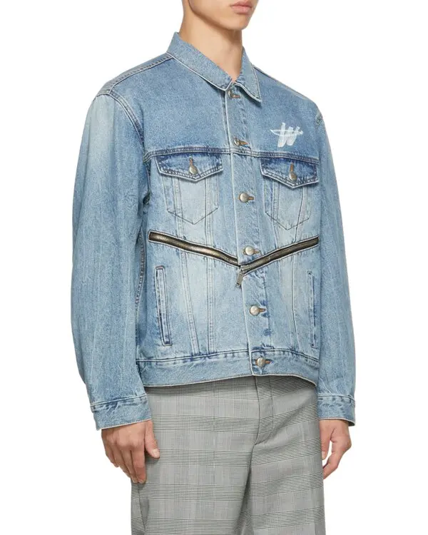 We11Done Logo-embellished Zip-detail Denim Jacket