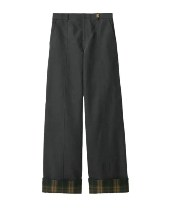 Burberry Checked-trim Wide Leg Trousers - Charcoal
