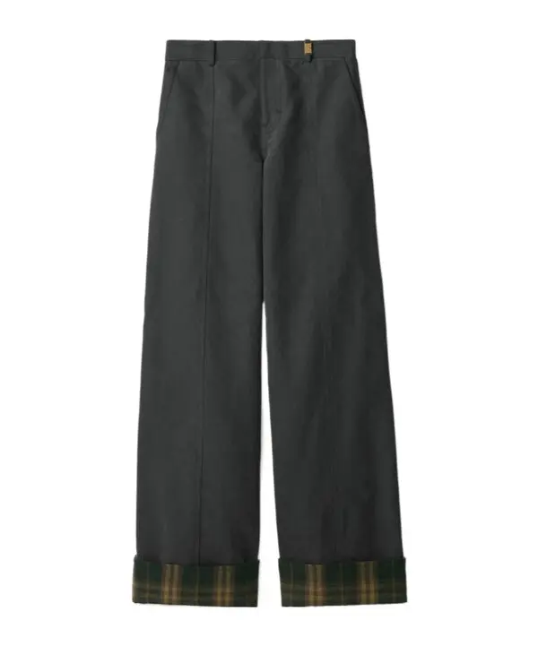 Burberry Checked-trim Wide Leg Trousers - Coal Gray