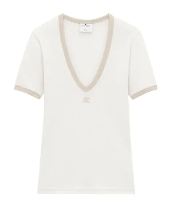 COURREGES Courrèges Contrast V-neck T-shirt - White