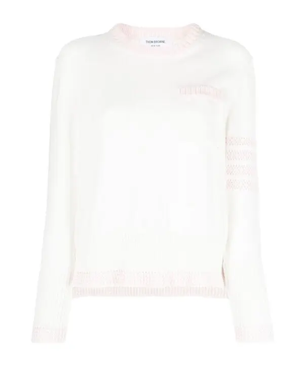 Thom Browne 4-bar Striped Crewneck Knitted Jumper - White