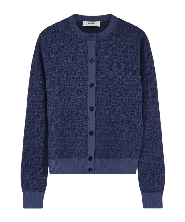 Fendi Ff Jacquard Crewneck Buttoned Cardigan - Blue