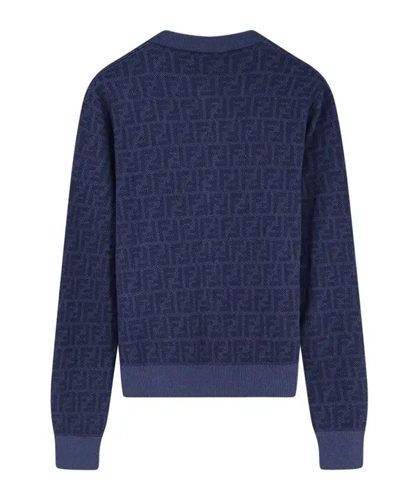 Fendi Ff Jacquard Crewneck Buttoned Cardigan - Blue