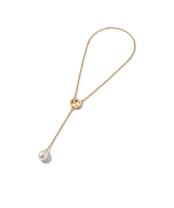 Gucci Blondie Embellished Drop Necklace With Pearl - Golden