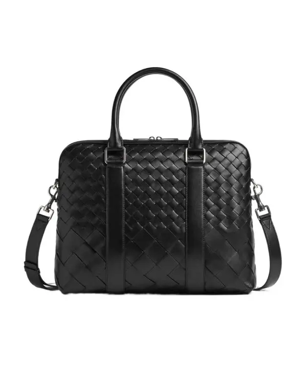 Bottega Veneta Slim Intrecciato Briefcase - Black