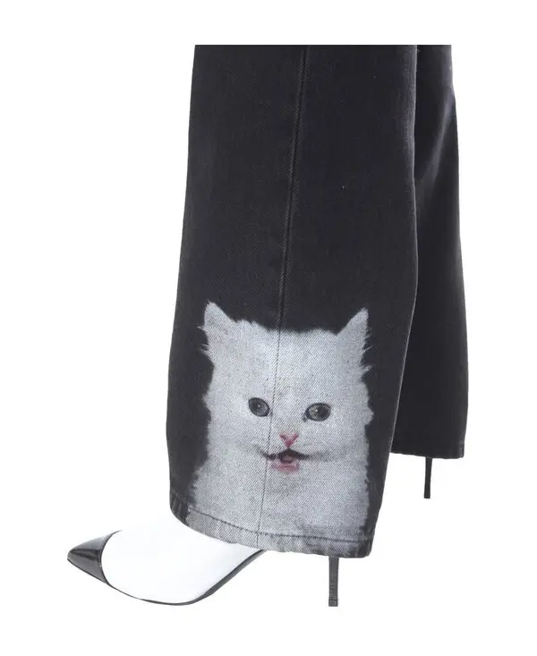 MSGM Cat Print Straight Leg Jeans