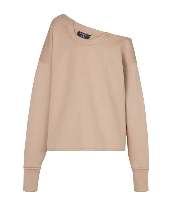 Balmain Asymmetrical Off-the-shoulder Jersey Sweatshirt - Beige