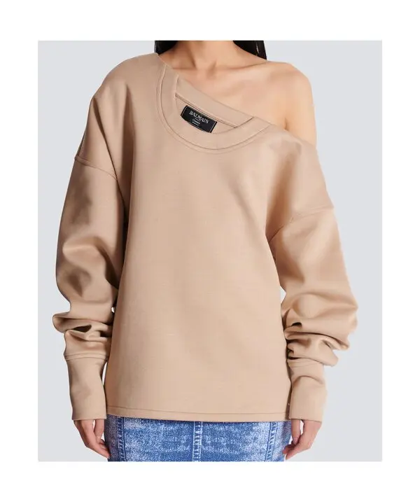 Balmain Asymmetrical Off-the-shoulder Jersey Sweatshirt