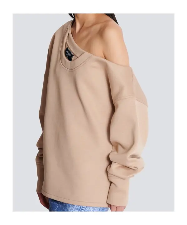 Balmain Asymmetrical Off-the-shoulder Jersey Sweatshirt