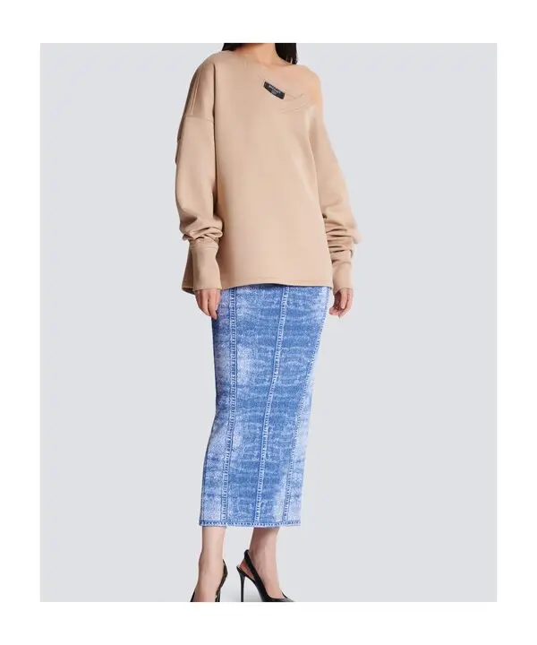 Balmain Asymmetrical Off-the-shoulder Jersey Sweatshirt