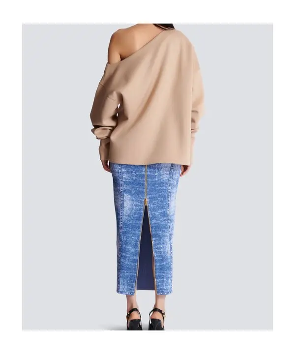 Balmain Asymmetrical Off-the-shoulder Jersey Sweatshirt