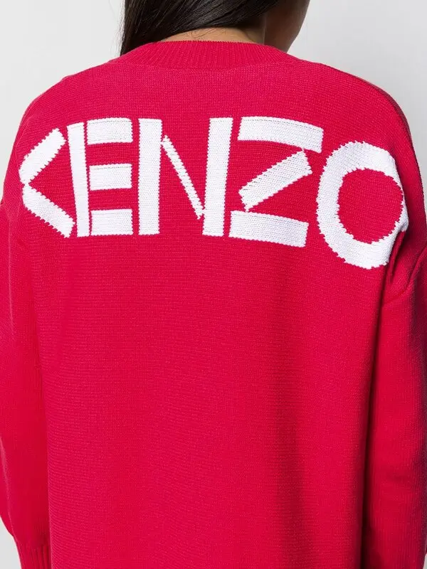 Kenzo V-neck Logo Knit Dress - Red