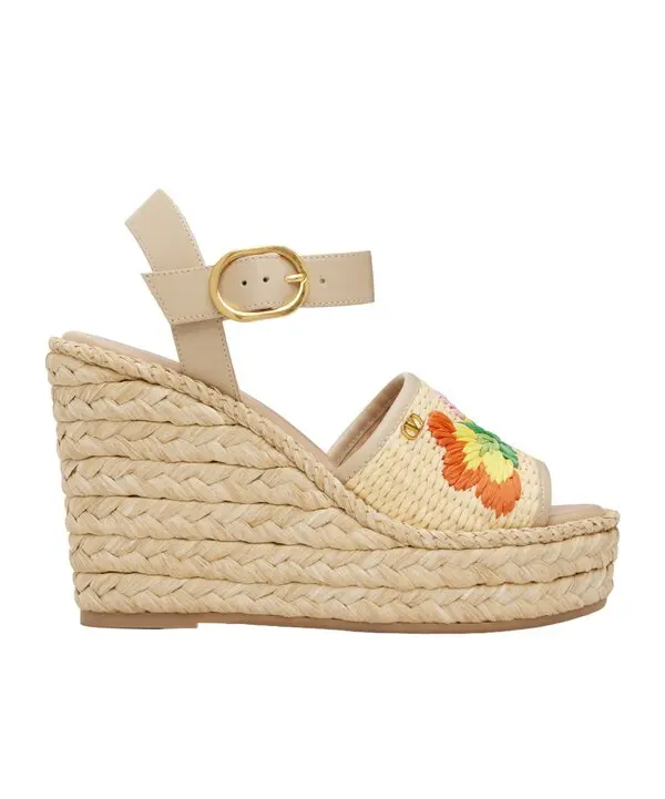 Valentino Garavani Vlogo Signature Platform Wedge Sandals - Natural/taupe