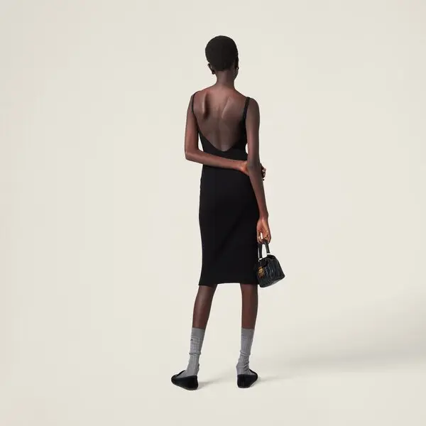 Miu Miu Sleeveless Ribbed-knit Midi Dress With Logo Detail