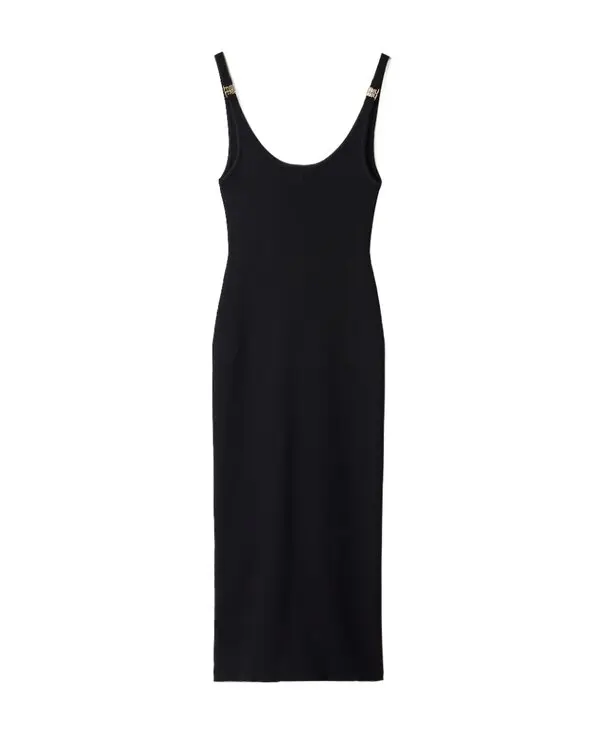 Miu Miu Sleeveless Ribbed-knit Midi Dress With Logo Detail - Black